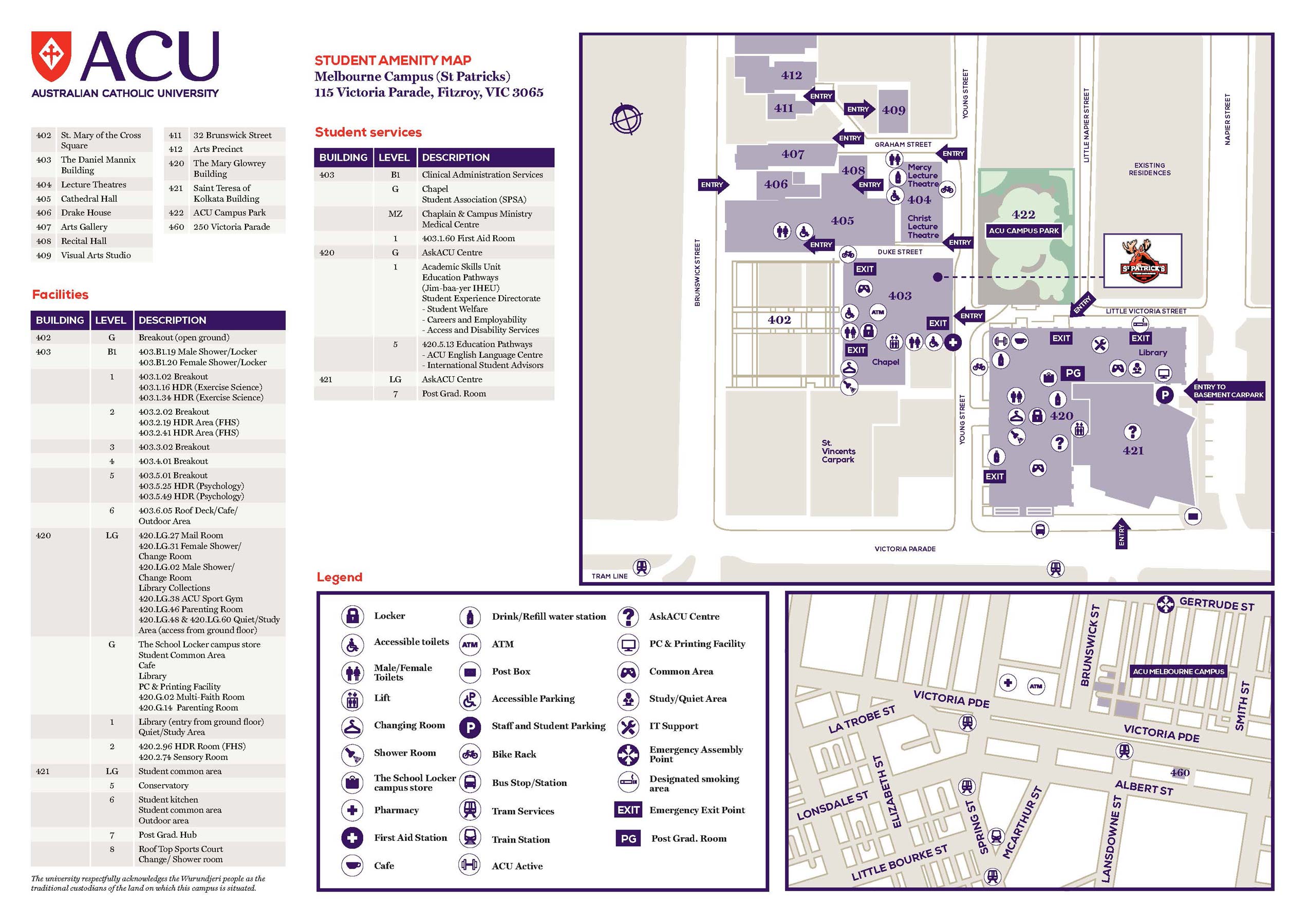 Melbourne campus amenity map - ACU