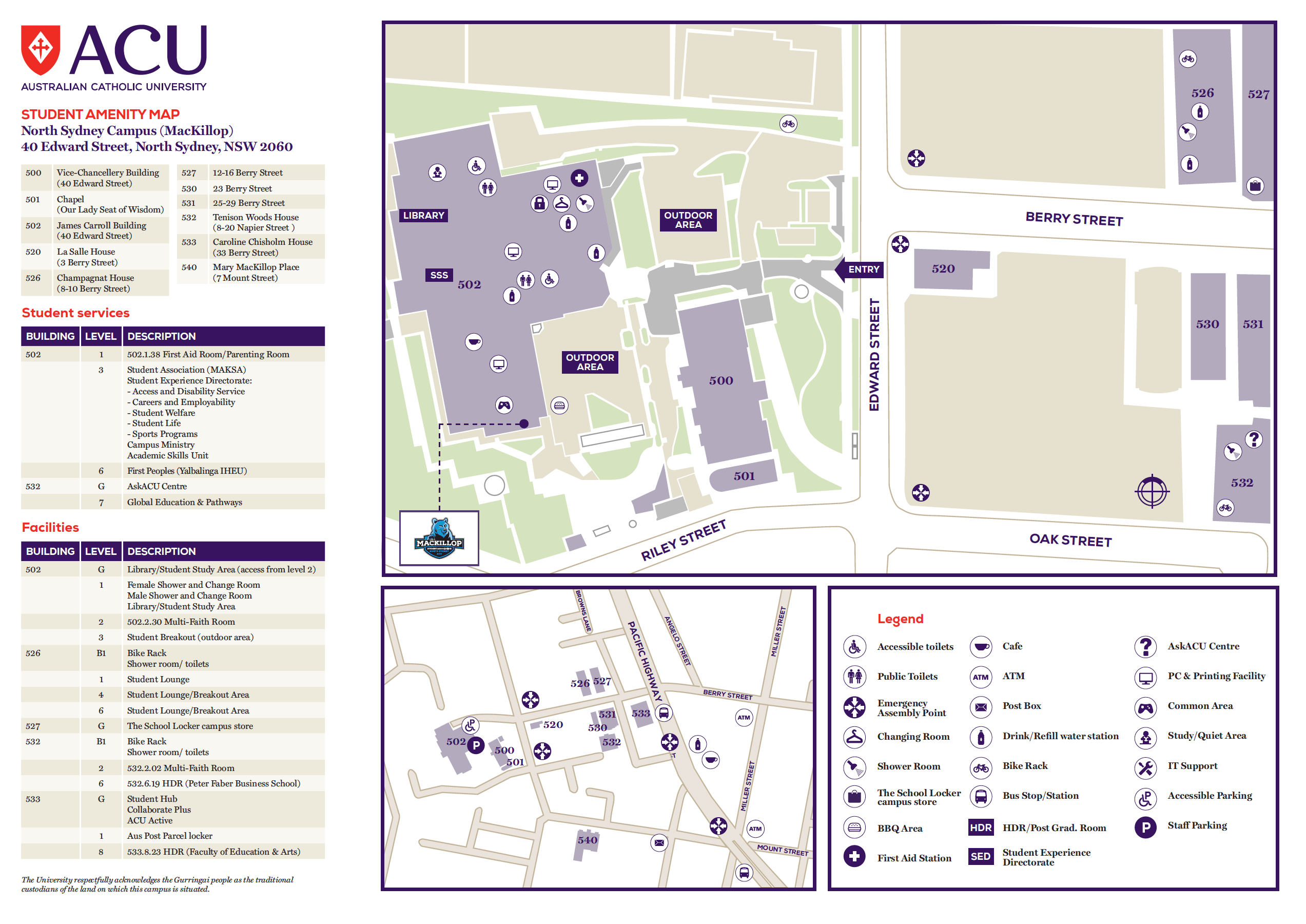 North Sydney campus amenities map | ACU