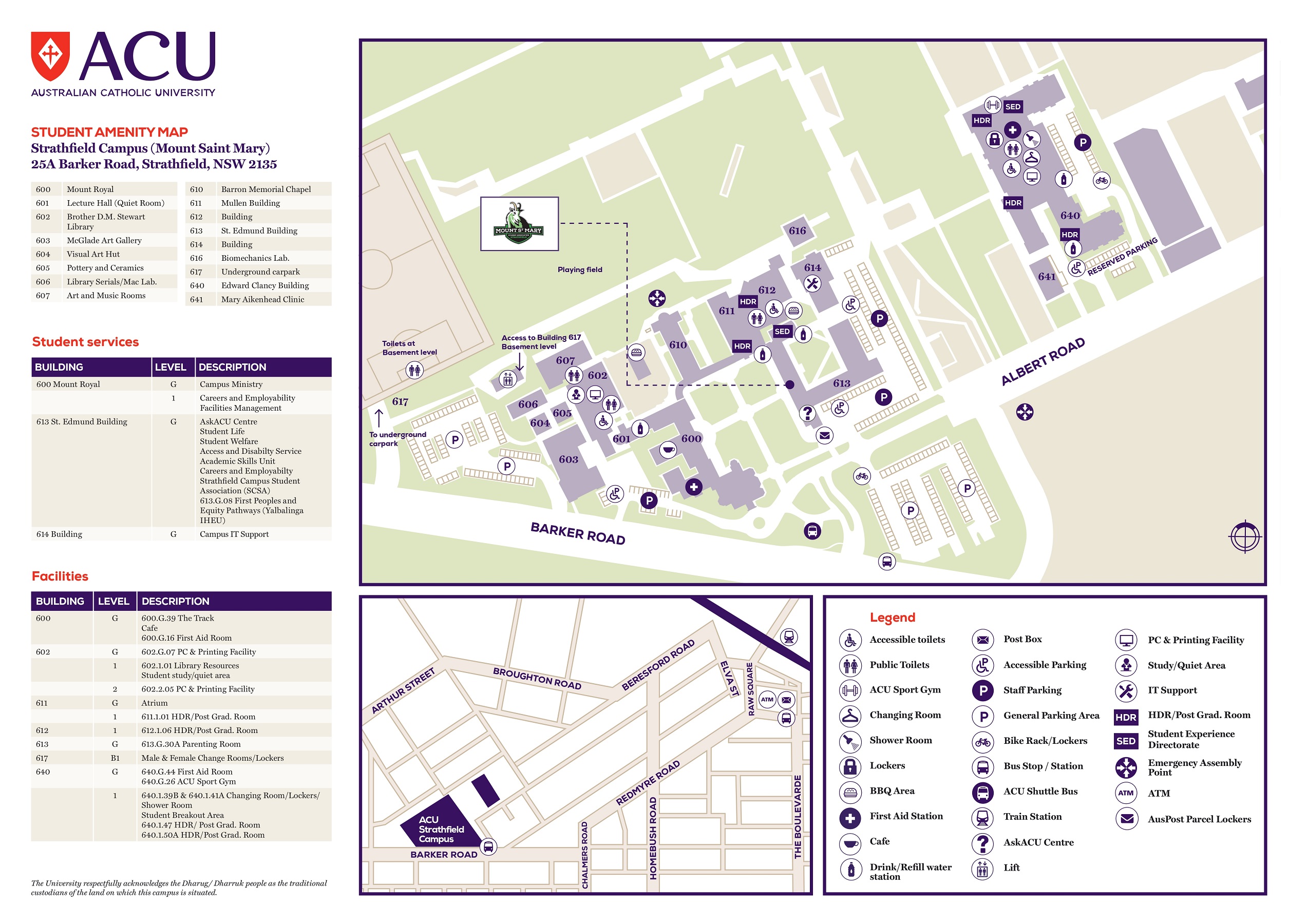 Strathfield campus student amenity map - ACU